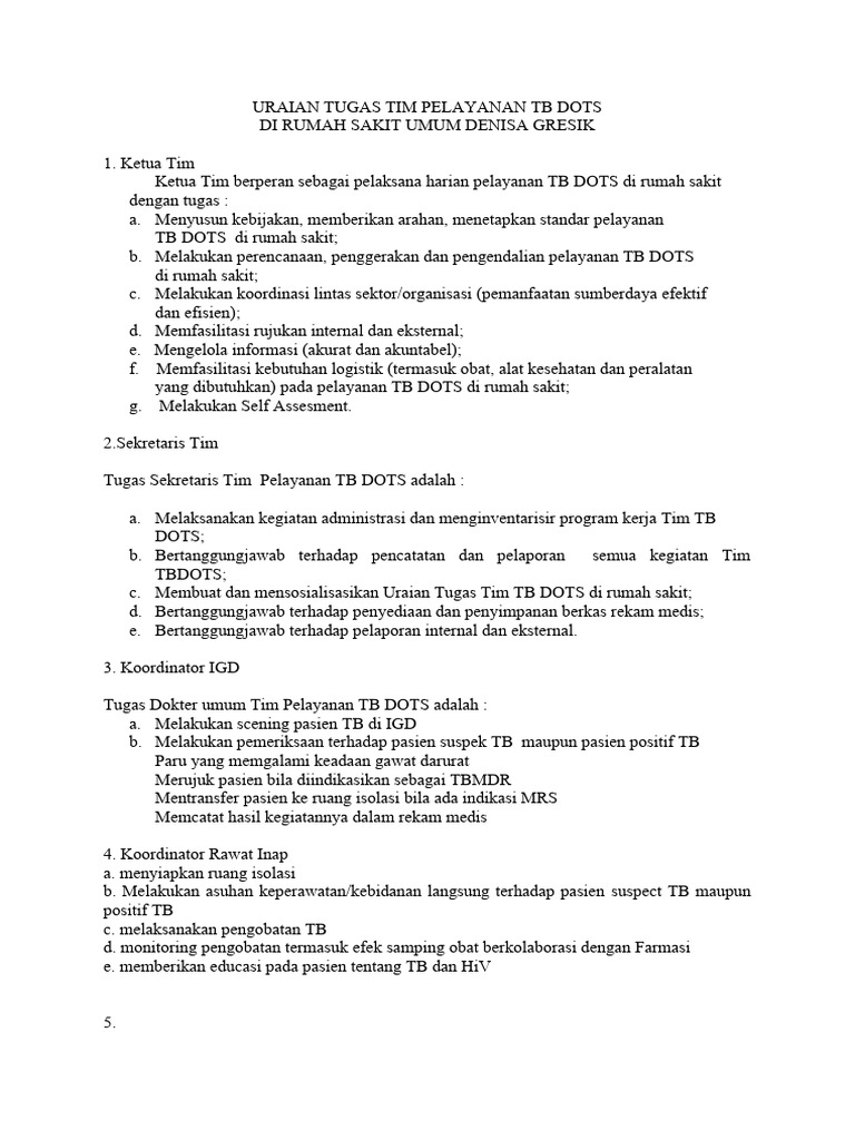Uraian Tugas Tim Pelayanan TB Dots | PDF
