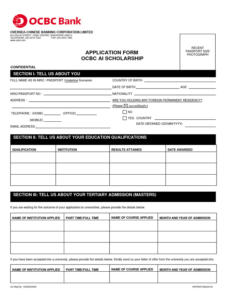 OCBC AI Scholarship Application Form | PDF | Bankruptcy | Debt