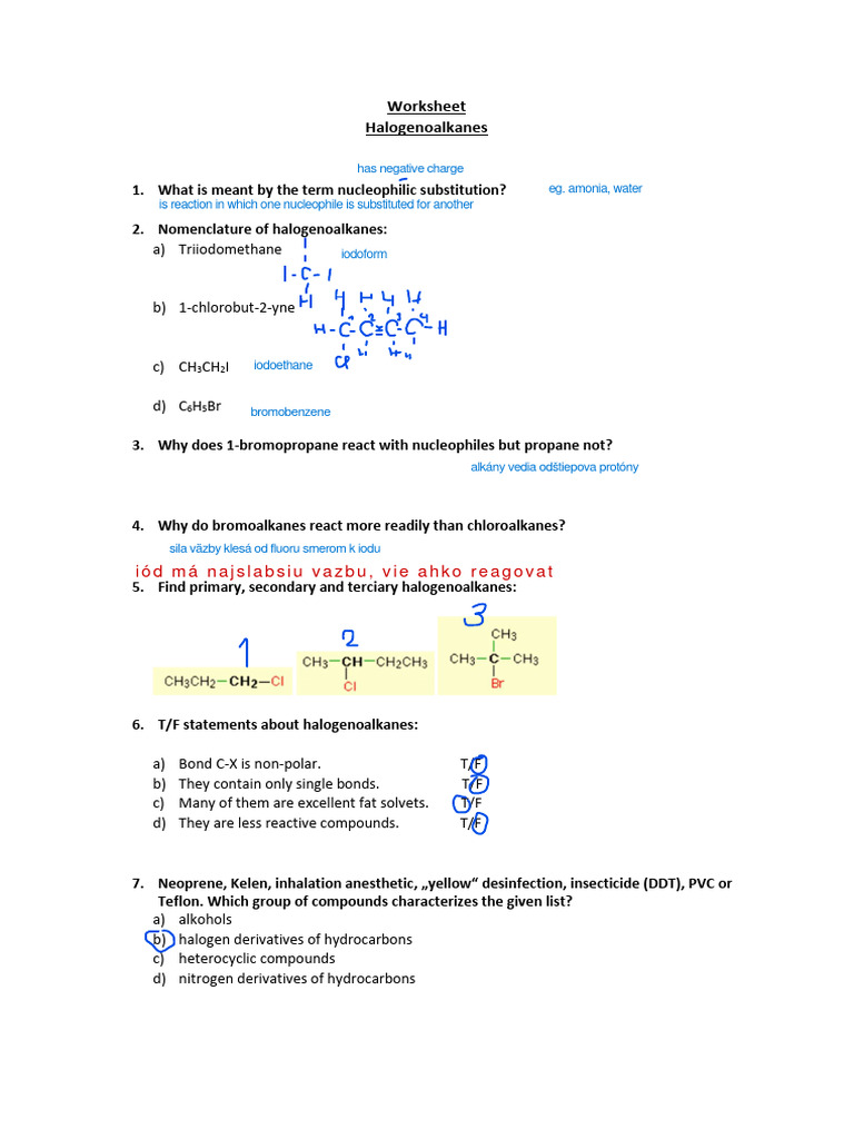 Worksheet Halogenoalkanes | PDF | Chlorofluorocarbon | Chemical Reactions