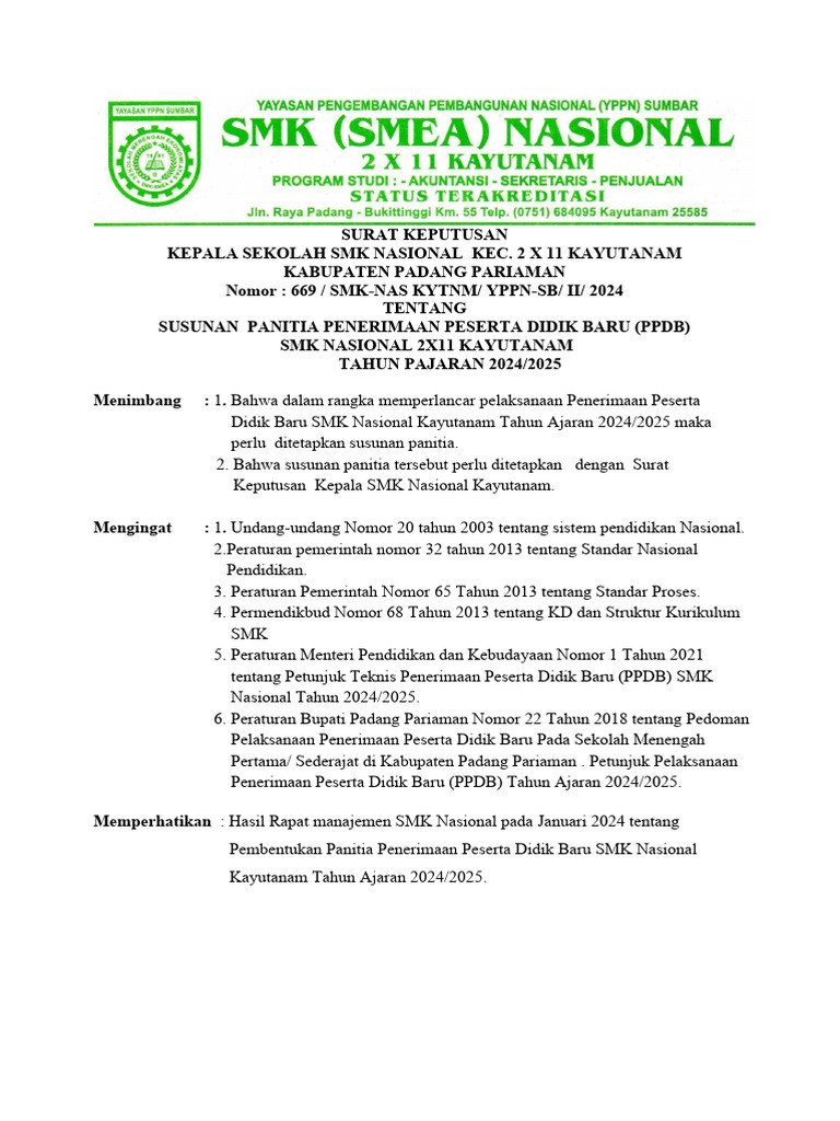 SK PPDB 24-25 Pake Kop | PDF