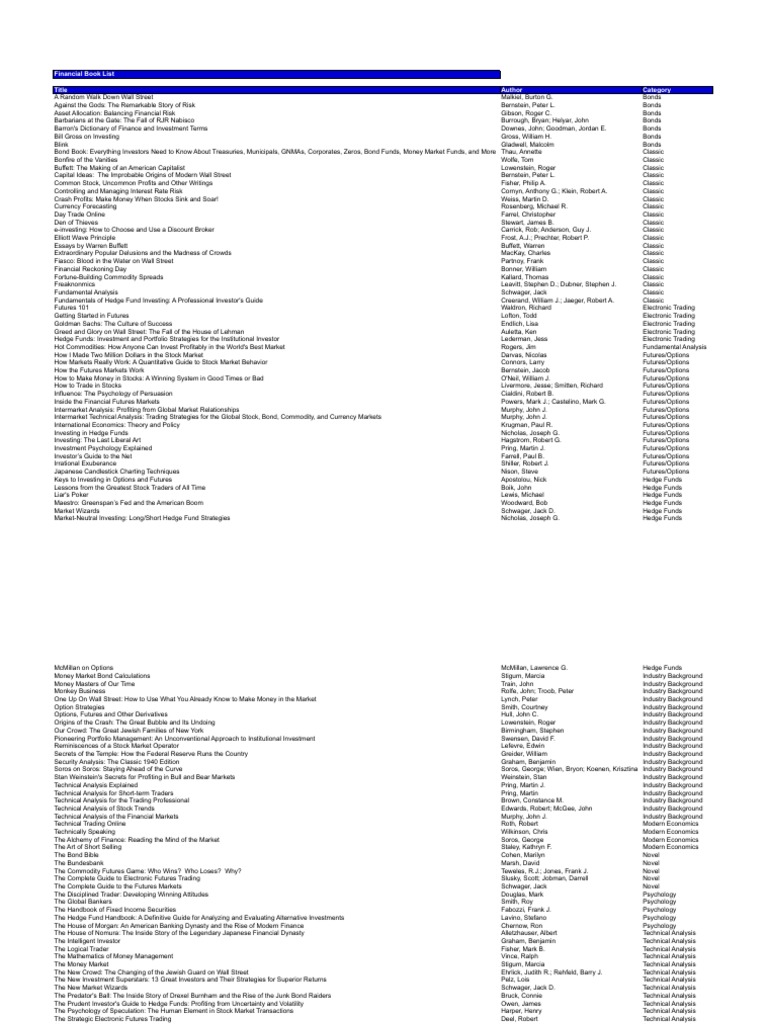 Financial Book List Title Author Category | PDF
