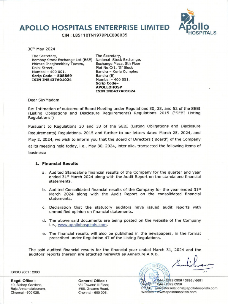 Appolo Hospital SE CON May 2024 | PDF | Going Concern | Expense