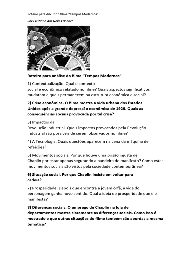 Questões Do Filme Tempos Modernos | PDF Questões Do Filme Tempos Modernos | PDF