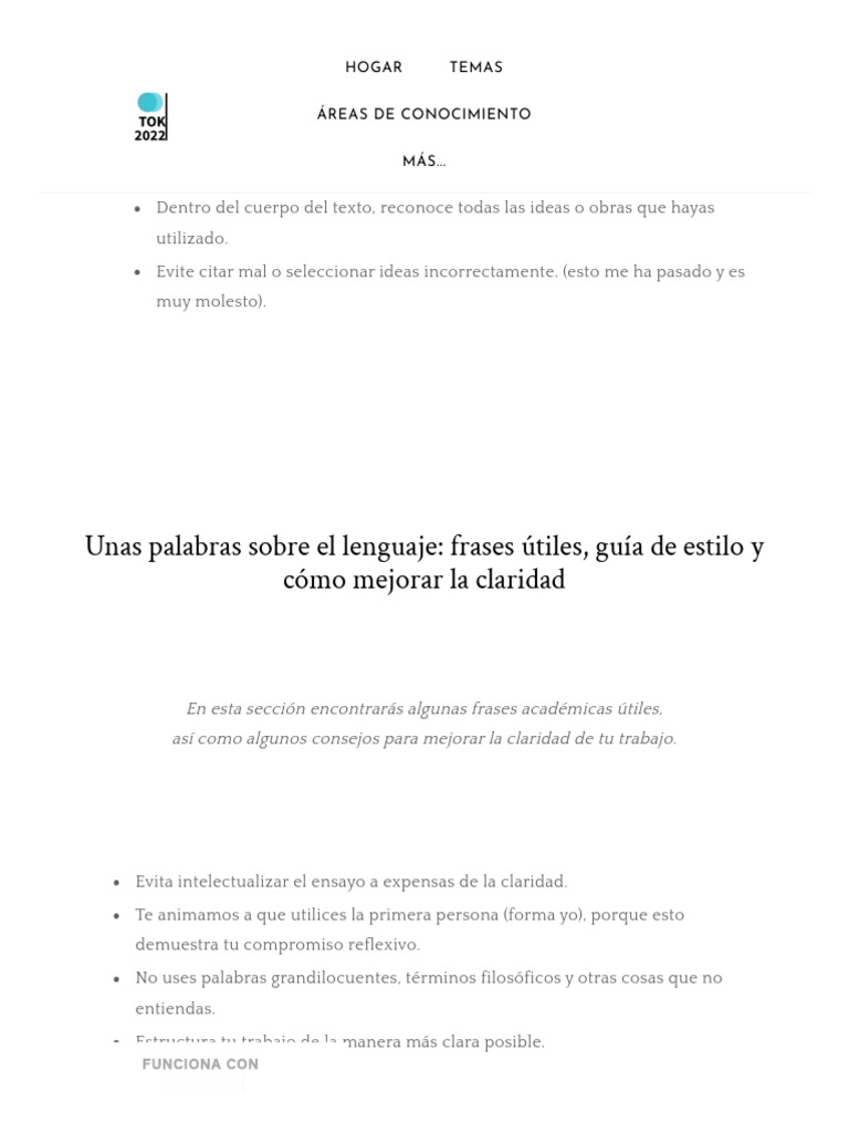 FRASES ÚTILES PARA ESCRIBIR ENSAYOS DE TDC | PDF | Método científico ...