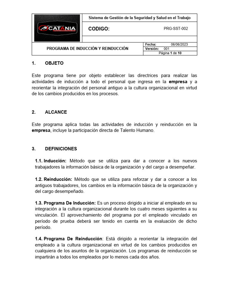 PRG-SST-002 Programa de Inducción y Reinducción | PDF | Business | Gestión de recursos humanos
