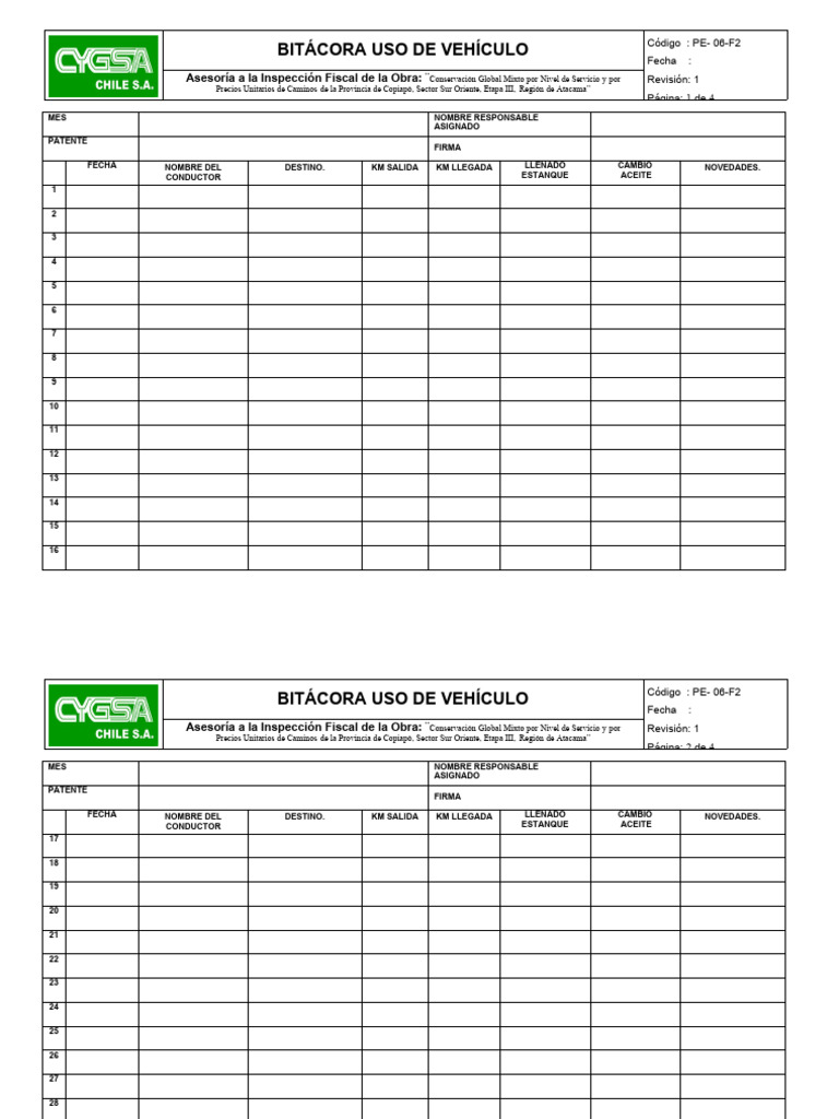 PE-06-F2 Bitacora uso vehiculo | PDF