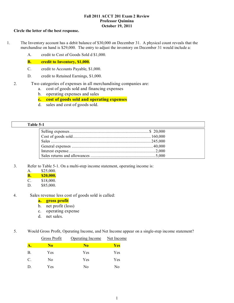ACCT 201 Exam II Review - Answers | PDF | Debits And Credits | Expense