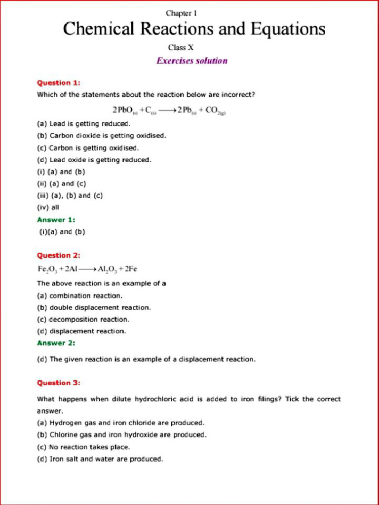 Sci Ch 1 Chemical Equation and Reactions | PDF | Chemical Reactions ...