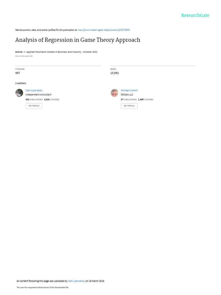 Analysisof Regressionin Game Theory Approach | PDF | Regression Analysis | Dependent And ...