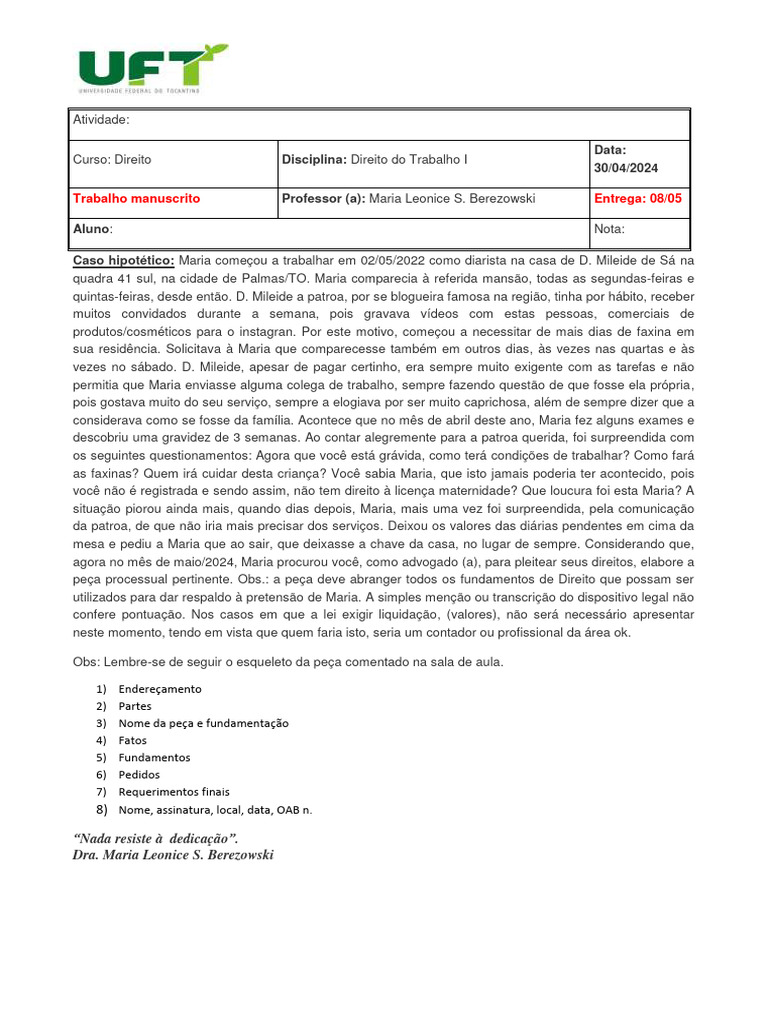 Atividade Individualpara o Dia 0805 | PDF | Gravidez