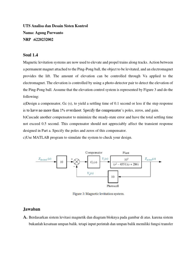 UTS Analisa Dan Desain Sisten Kontrol - Agung Purwanto | PDF
