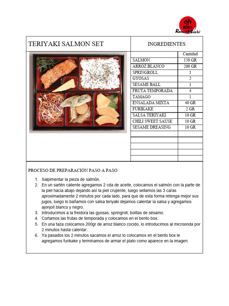 Receta de Bento Box con Salmón Teriyaki | PDF | Cocina, comidas y vino