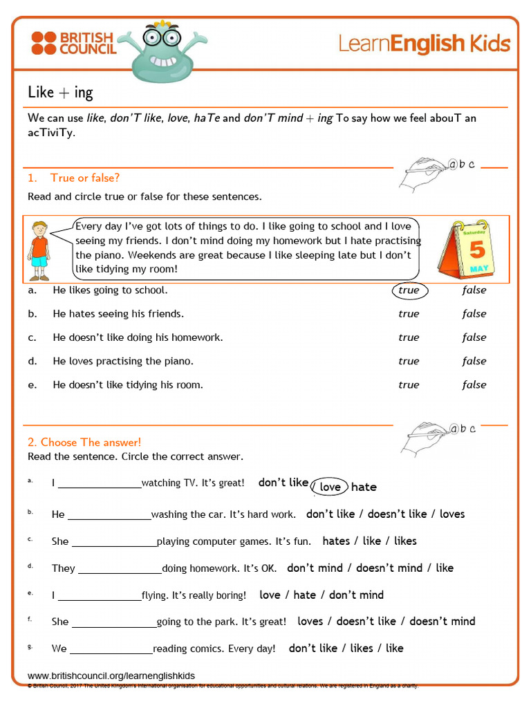 Grammar Practice Like Ing Worksheet | PDF | Language Arts & Discipline