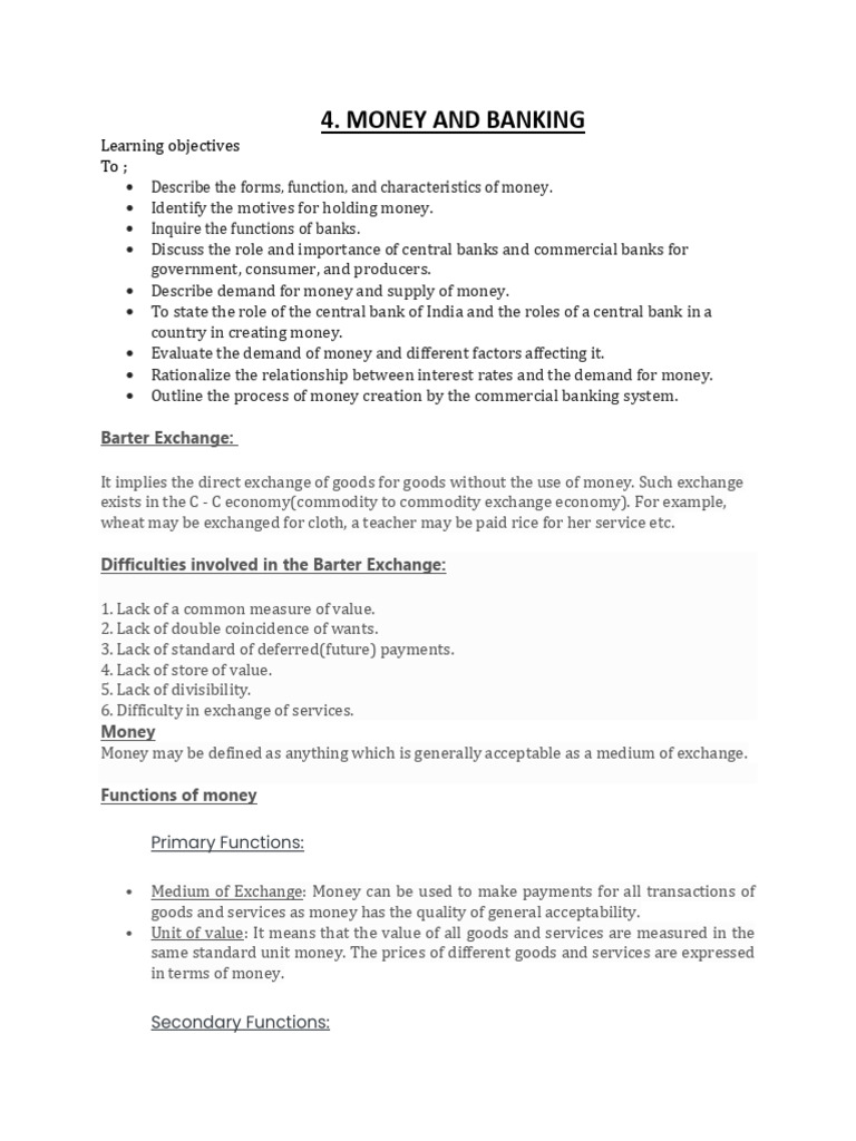 Money and Banking - Note | PDF | Money | Reserve Bank Of India