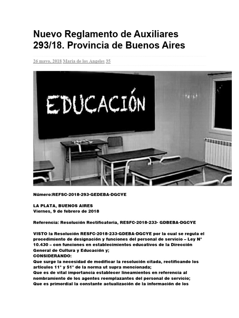 Nuevo Reglamento Auxiliares 293/18 BA | PDF | Gestión de recursos humanos | Educación primaria