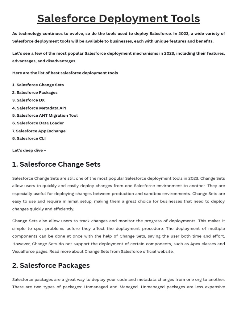 Salesforce Deployment Tools Guide | PDF | Metadata | Cloud Computing