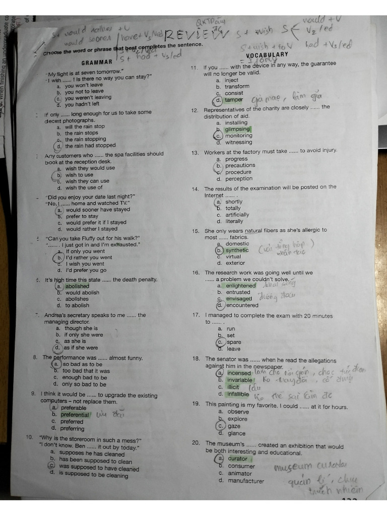 Advanced Grammar and Vocabulary Test | PDF