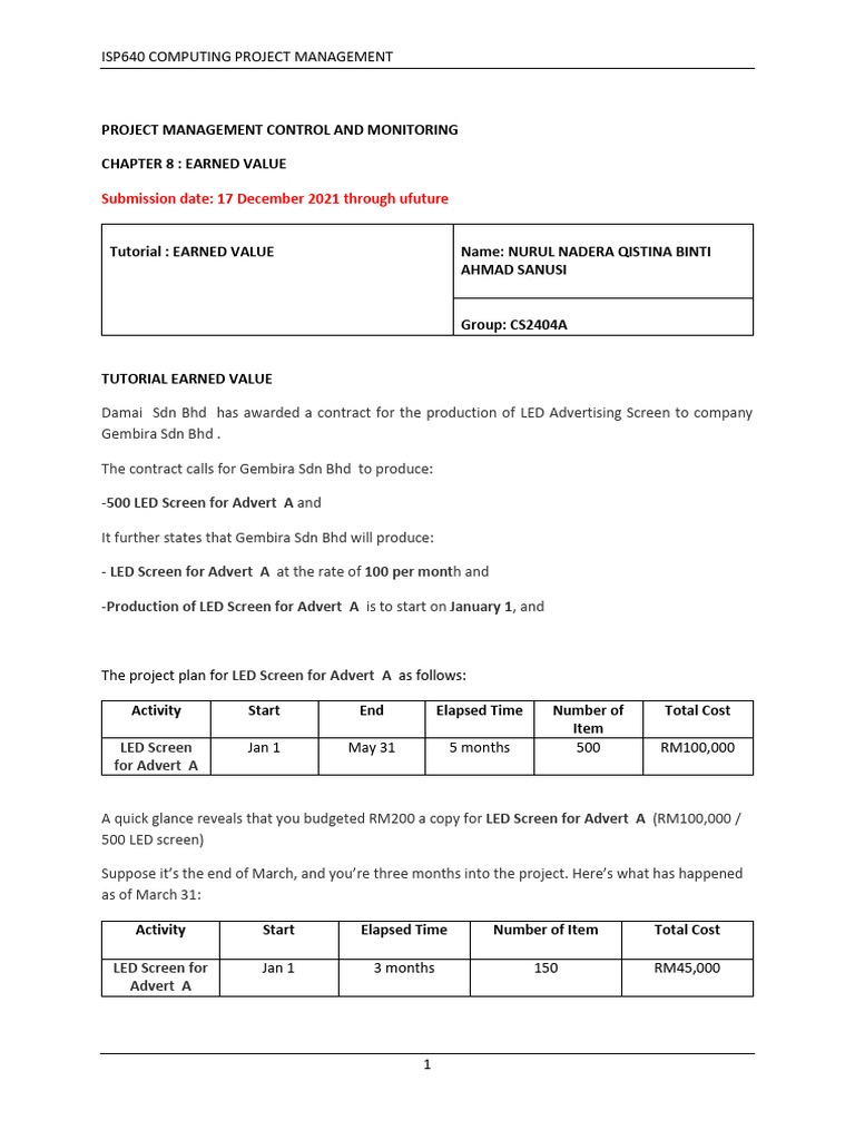 Edited Tutorial Earned Value Question | PDF