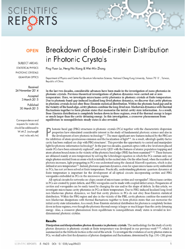 Breakdown of Bose-Einstein Distribution in Photonic Crystals | PDF