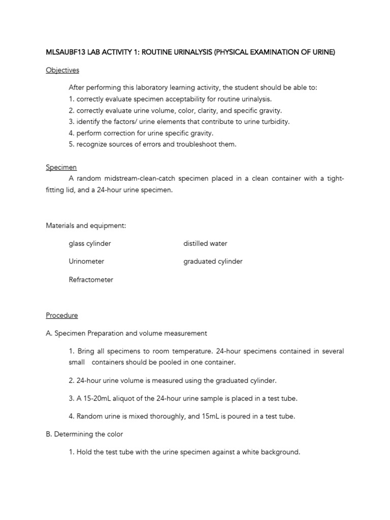 Urinalysis: Physical Examination Techniques | PDF | Urine | Temperature