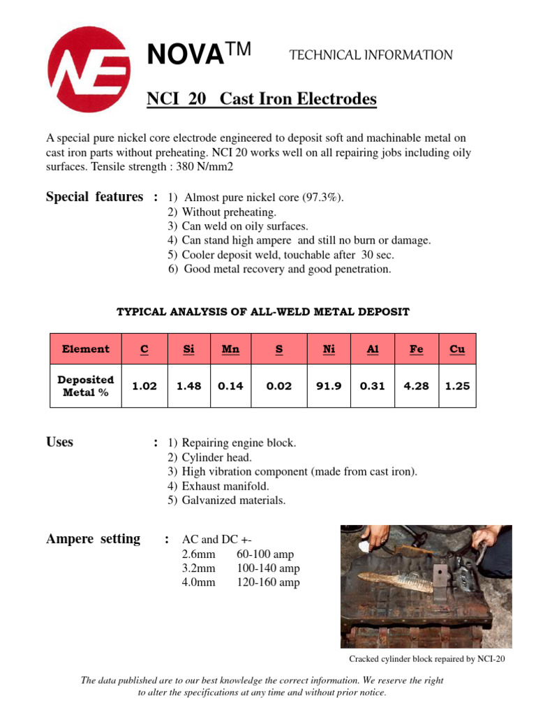 NCI 20 Cast Iron Electrodes Overview | PDF