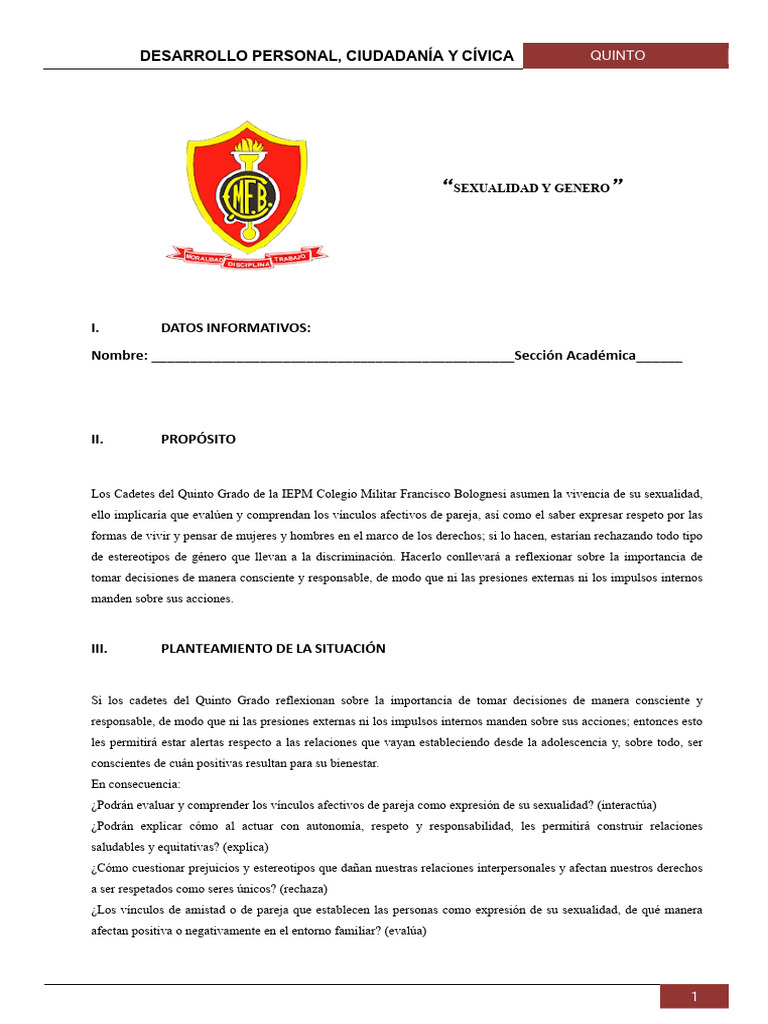 DPCC Quinto Refuerzo 2 | PDF | La sexualidad humana | Rol de género