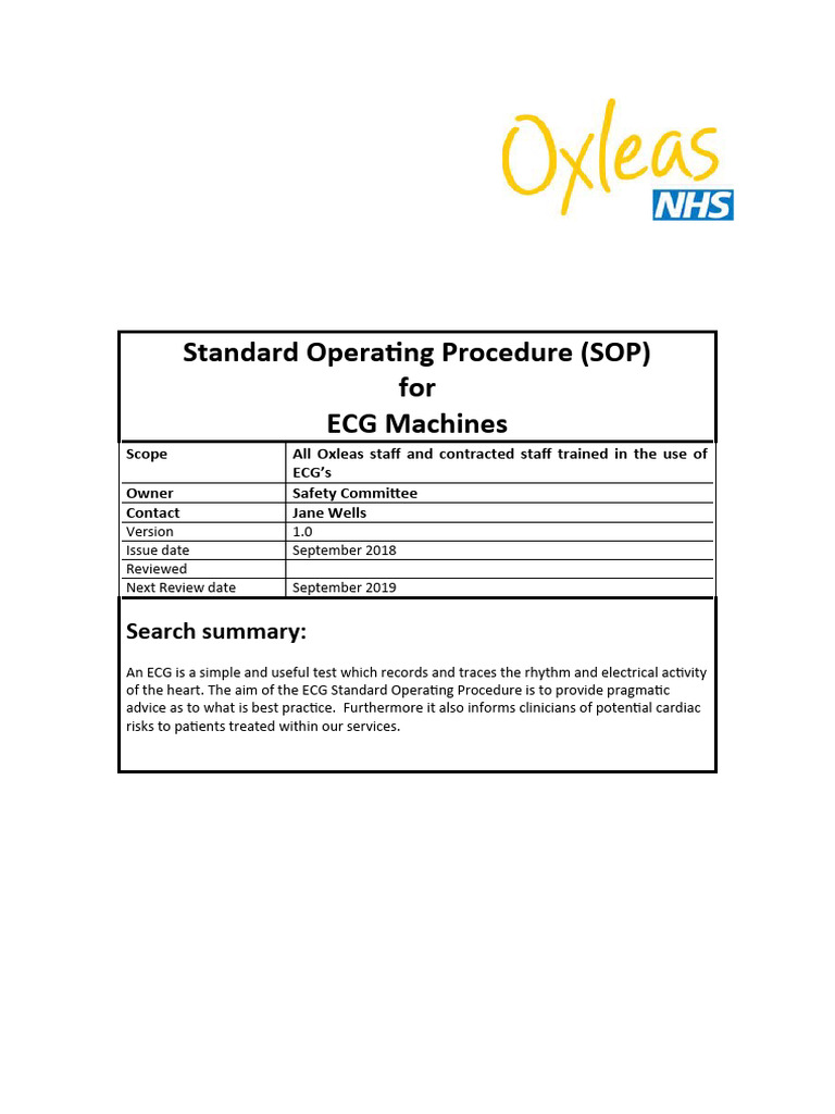 ECG Machines SOP for Clinicians | PDF | Electrocardiography | Heart