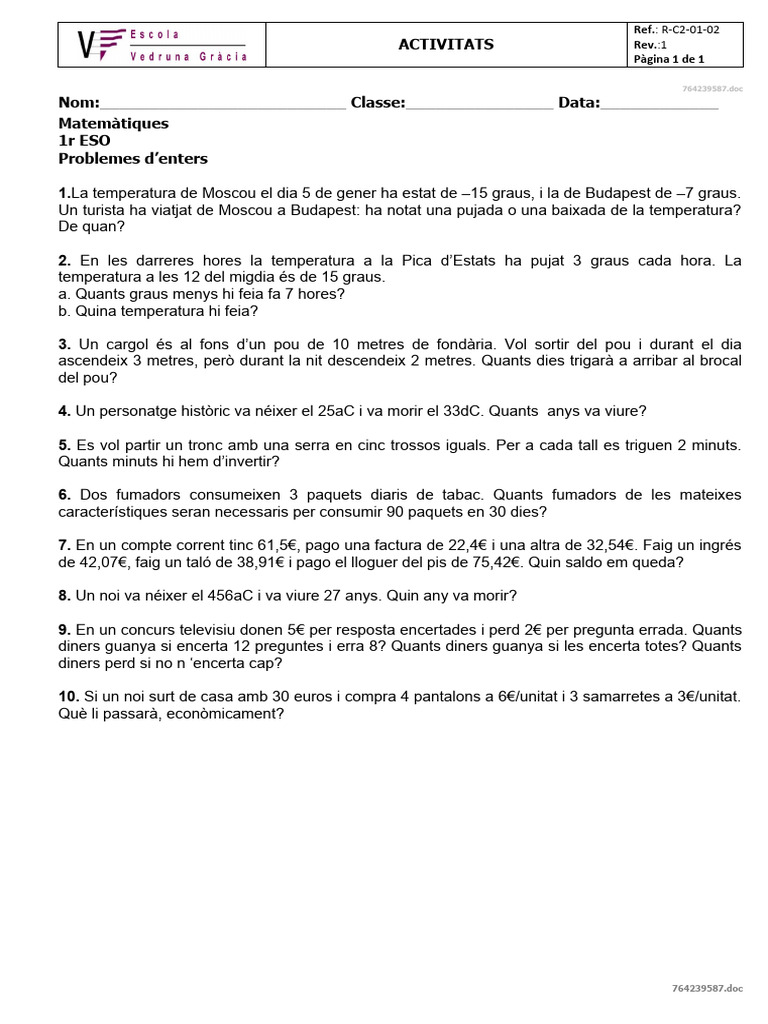 Full Problemes Enters | PDF