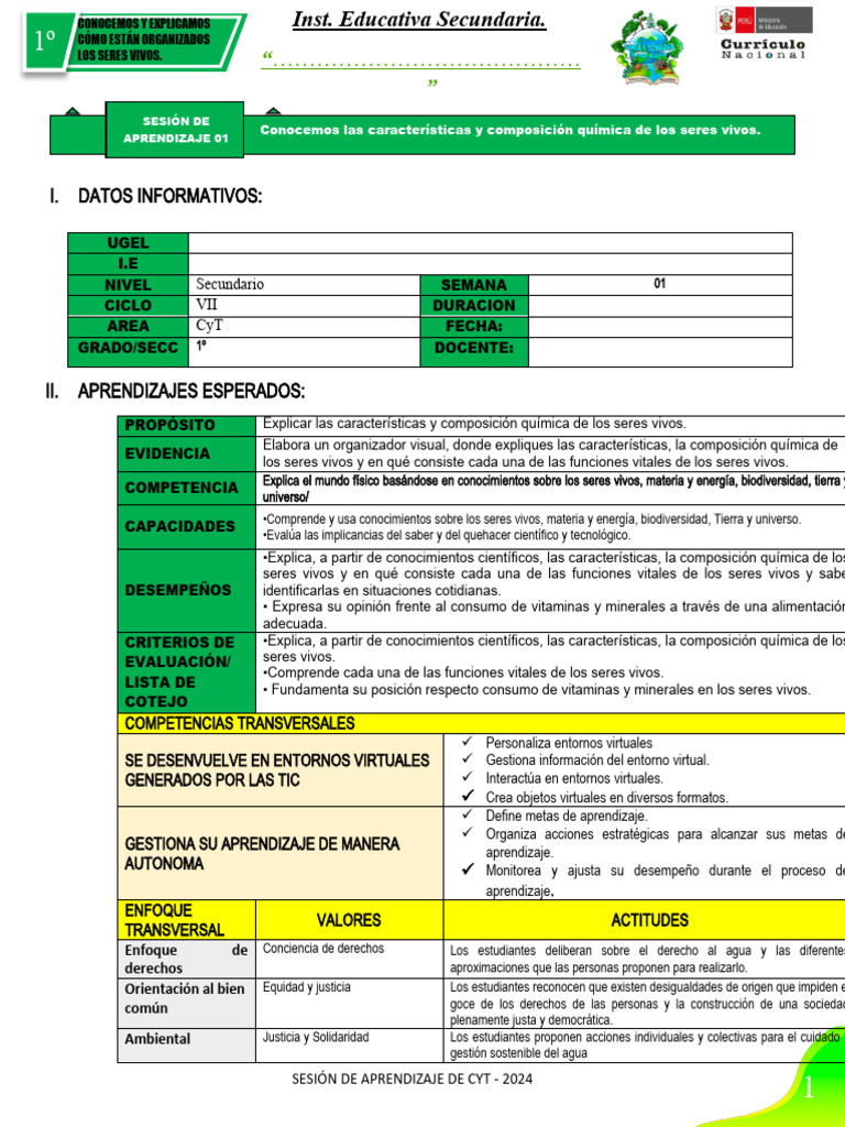 A 1º Ses Act 1 Cyt U2 | PDF | Aprendizaje | Evaluación
