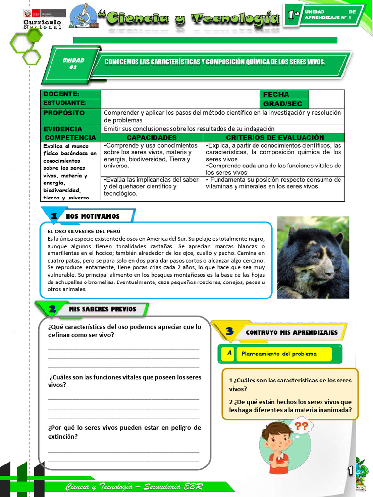 A-1º Act 1 Cyt Unid 2 - Sem 1 | PDF | Organismos | Sustancias químicas