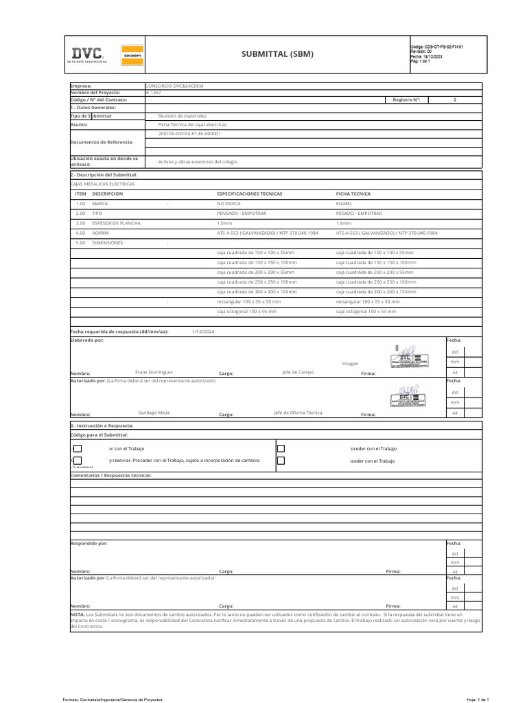 2 Submittal de Cajas Electricas | PDF