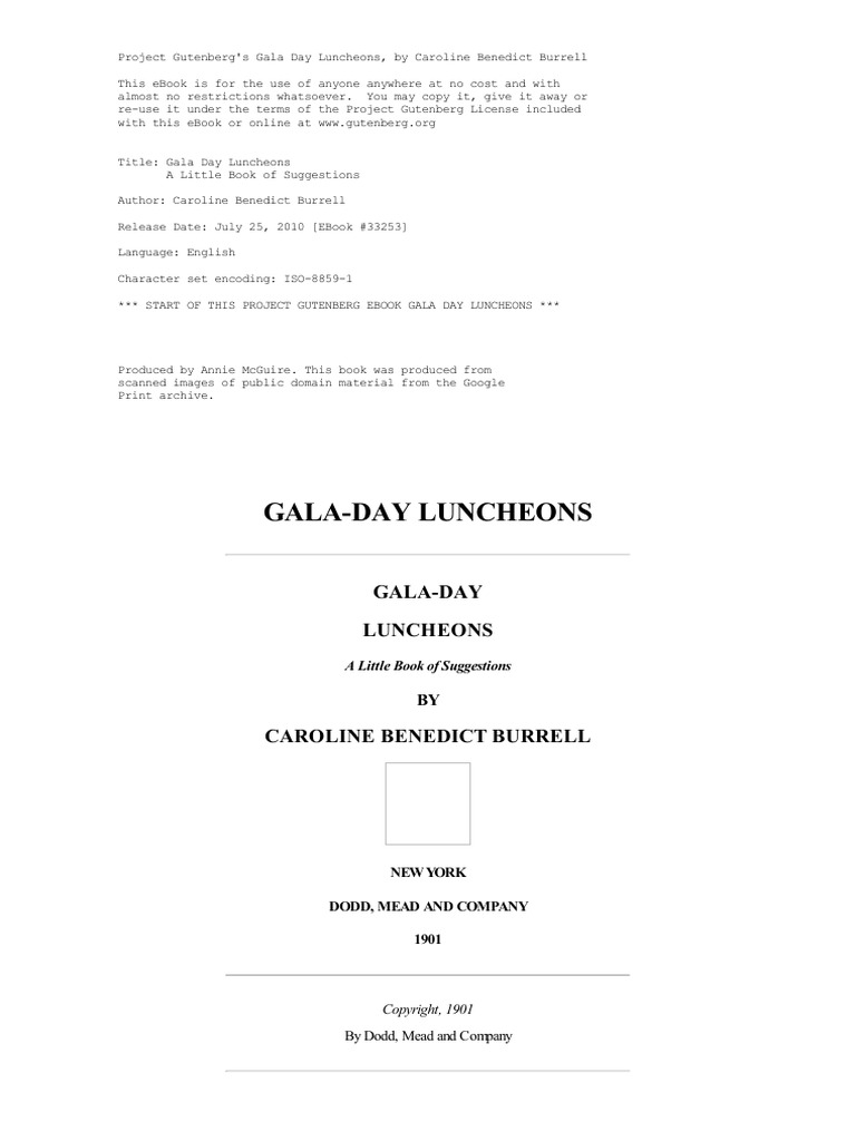 GalaDay Luncheons by Caroline Benedict Burrell - PDF Room | PDF | Lunch ...