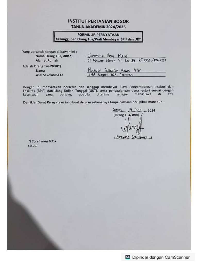 Surat Pernyataan Ipb | PDF