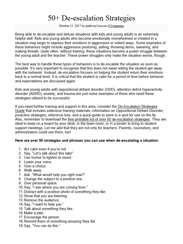 50 de Escalation Strategies | PDF | Attention Deficit Hyperactivity ...