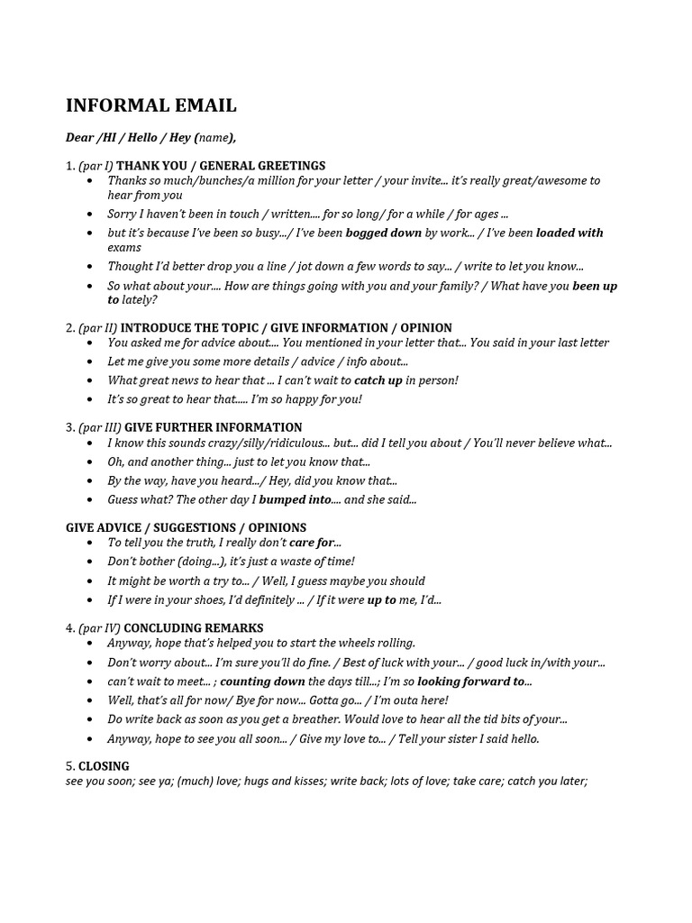 INFORMAL EMAIL expressions | PDF