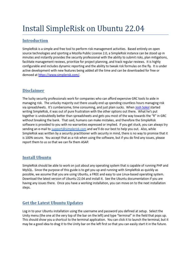 Install Simplerisk On Ubuntu 22.04 (Apache - Mysql - PHP) | PDF | World Wide Web | Internet & Web