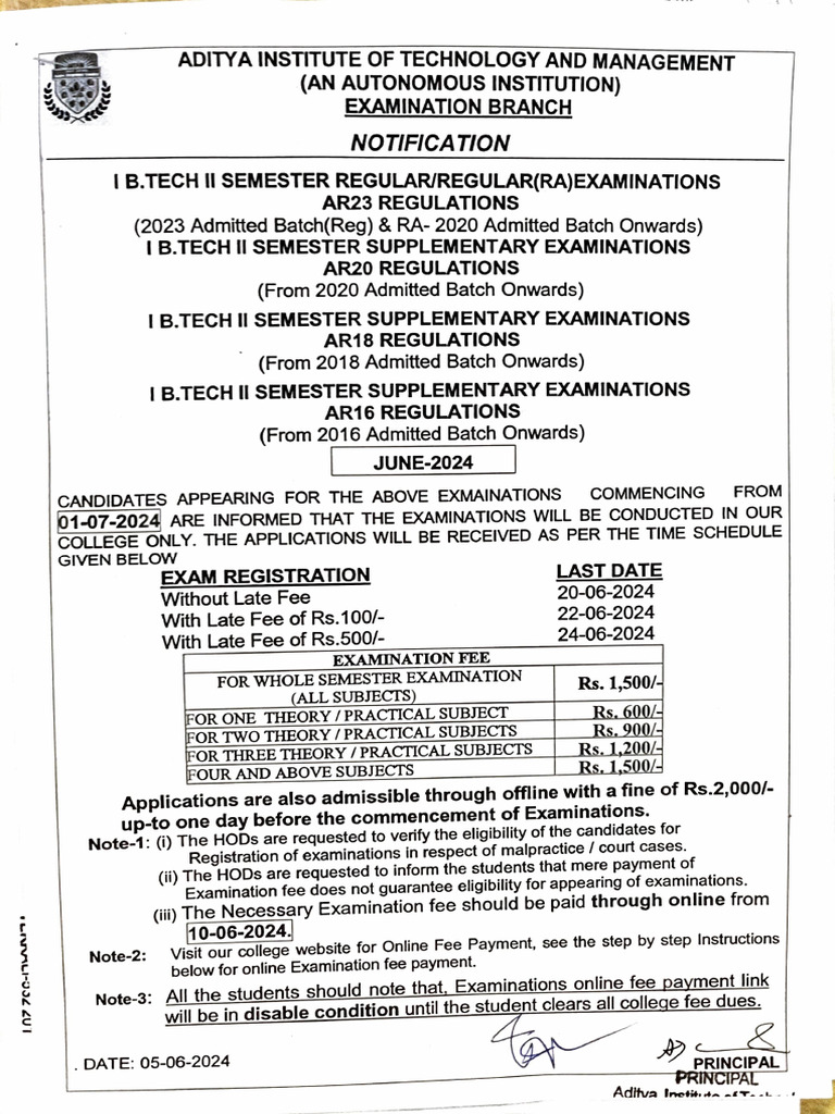 Aditya Institute of Technology and Management: Ib - Techii Semester Regular/Regular (Ra ...