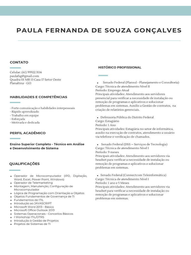 Curriculo Paula PDF | Download grátis PDF | Itil | Microsoft