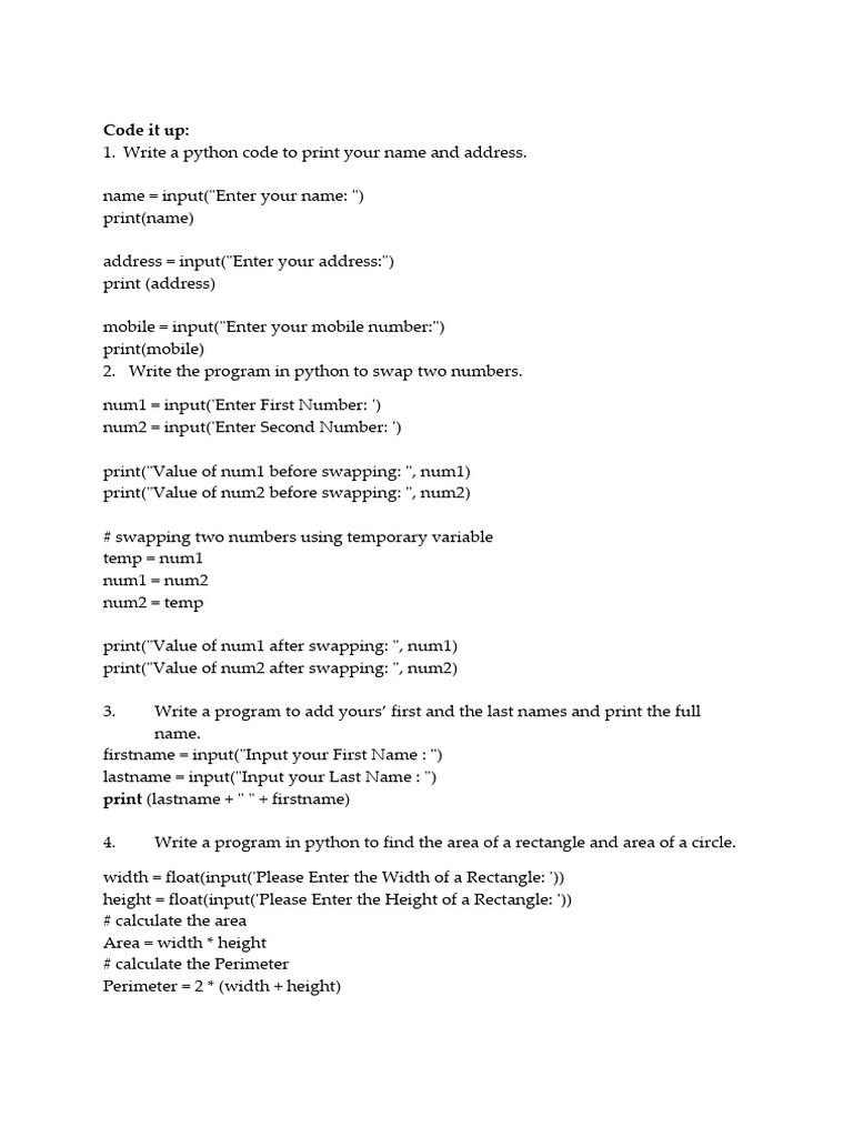 Code it up- Operators | PDF | Area | Computer Programming