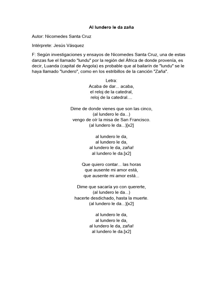 Al Lundero le da Zaña: Análisis y Letra | PDF | Arte | Poesía