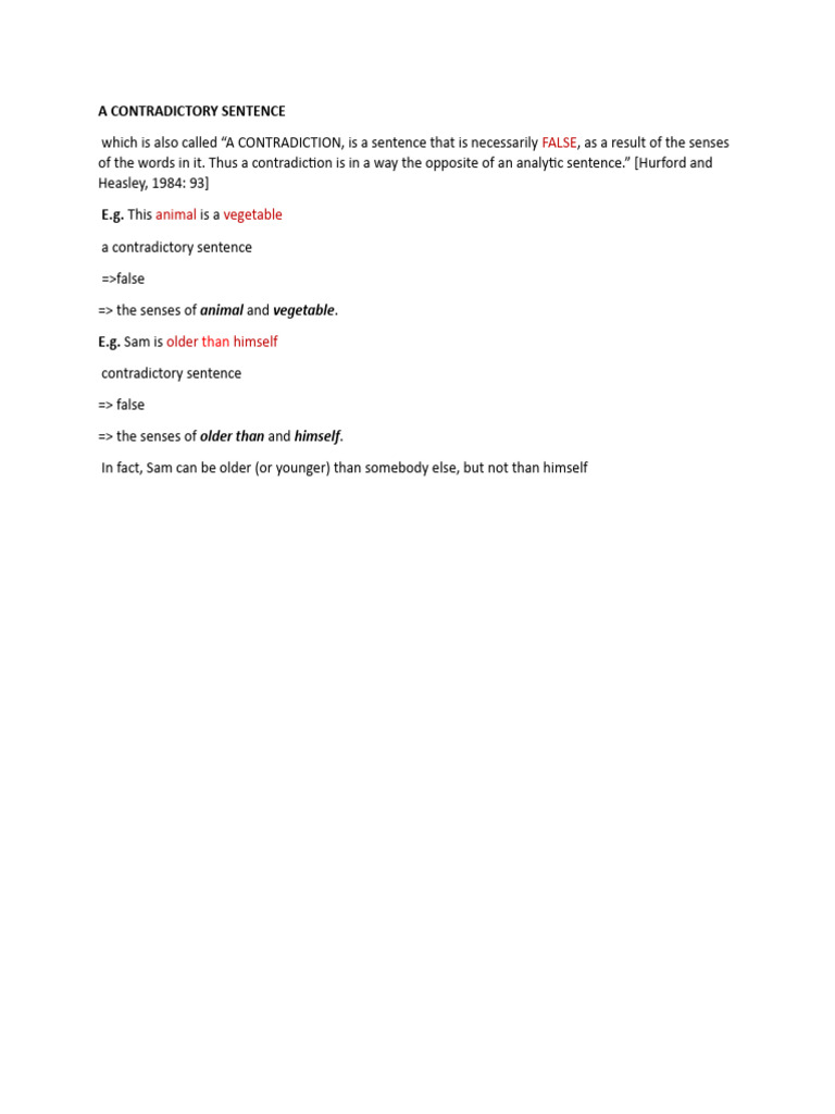 Understanding Contradictory Sentences | PDF