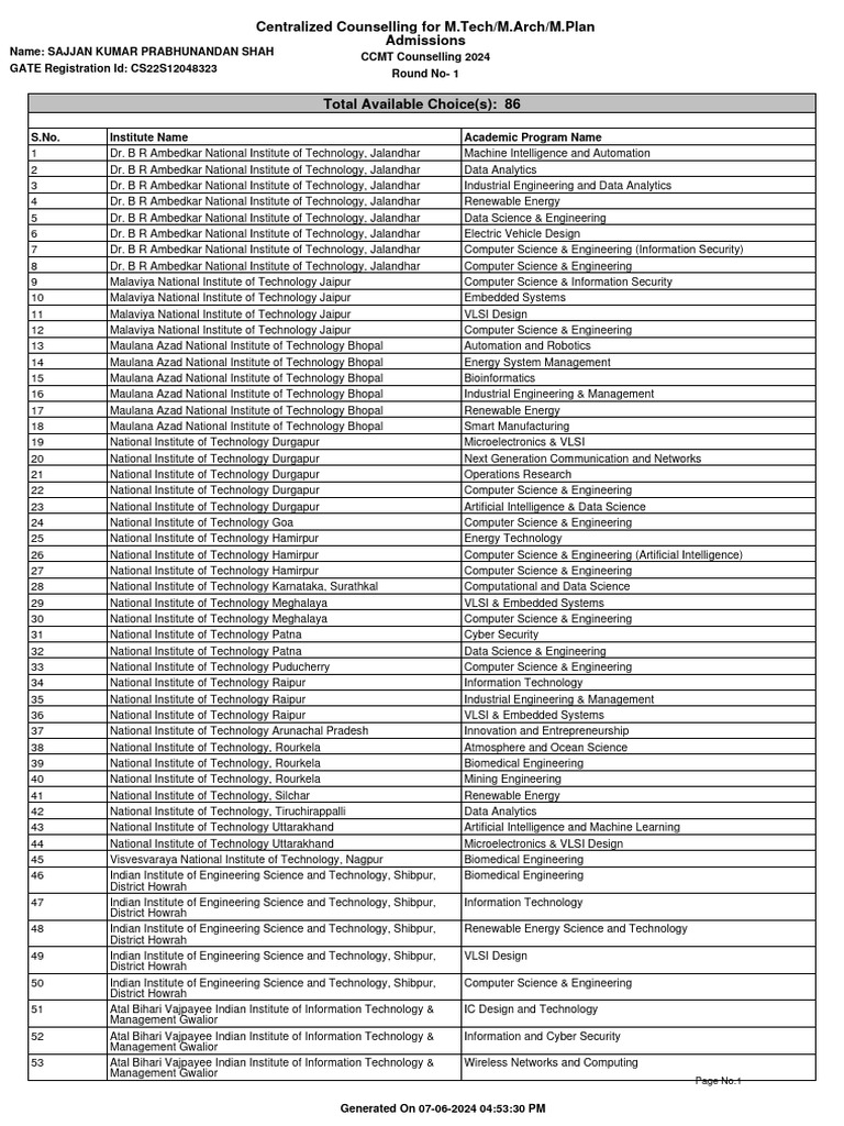 M.Tech Program Choices Overview | PDF | Engineering | Information ...