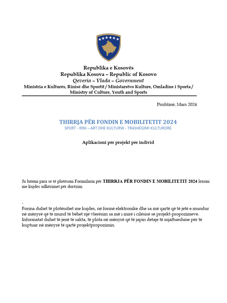 1 B Formulari I Aplikacionit Për Projekt Per Individ | PDF