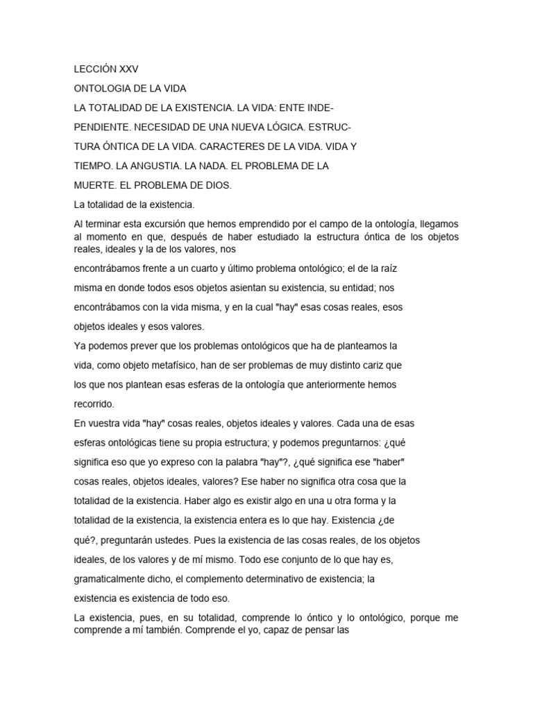 Ontologia de La Vida | PDF | Existencia | Metafísica