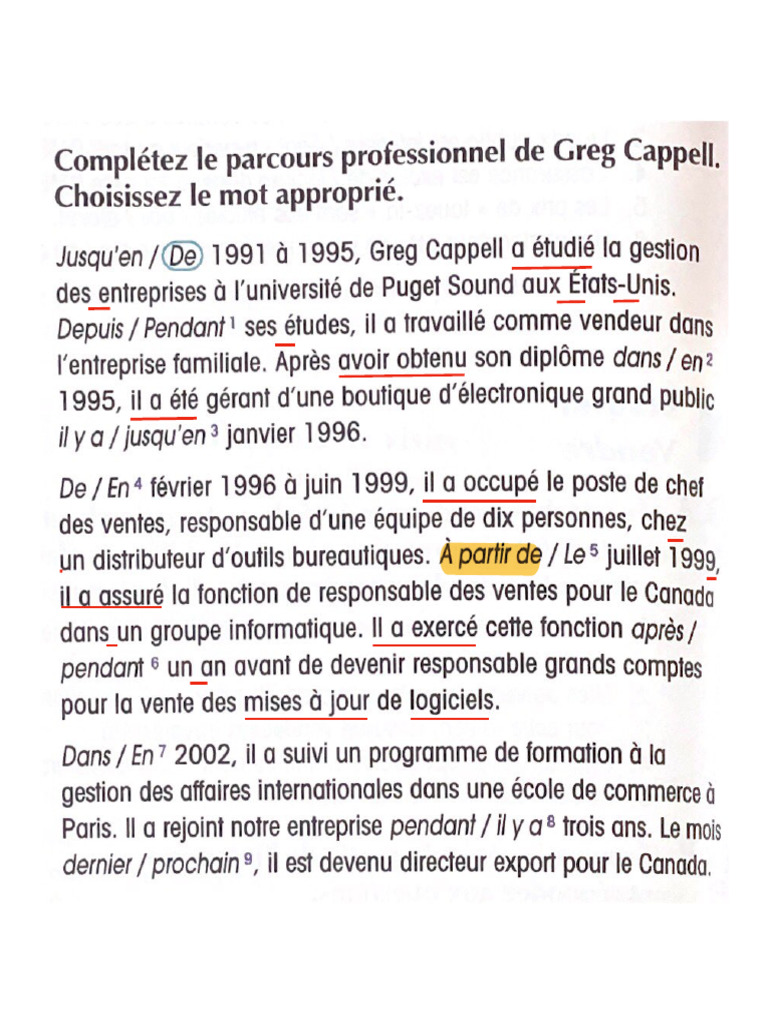 Complétez Le Parcours Professionnel de Greg Cappell. | PDF