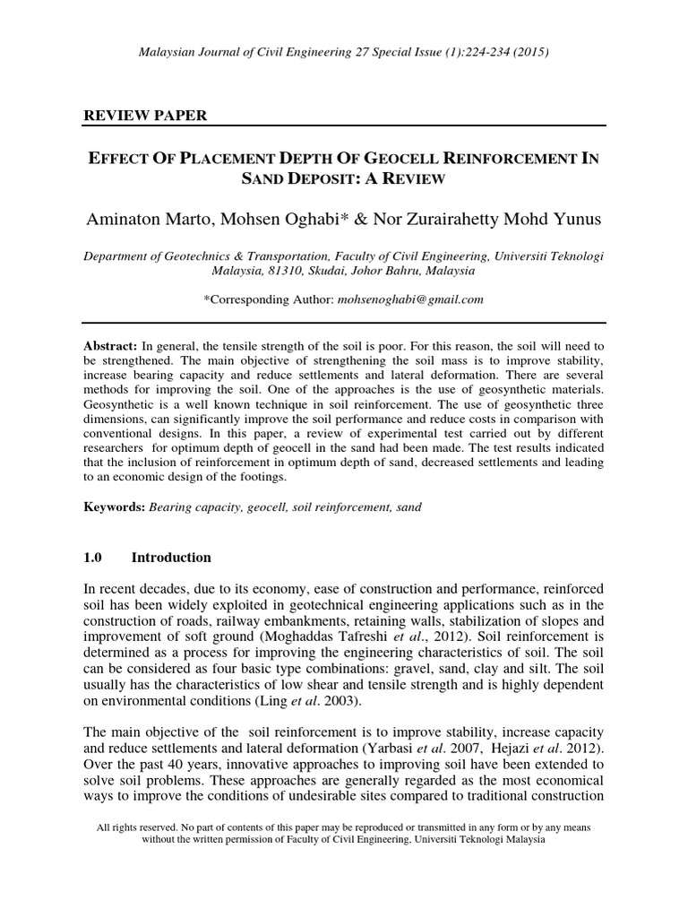 EFFECT OF PLACEMENT DEPTH OF GEOCELL REINFORCEMENT IN | Download Free ...