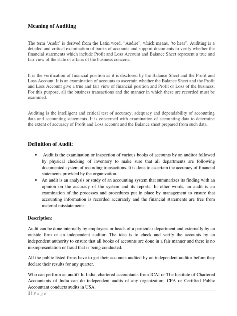 Chapter 1 Introduction To Audit | PDF | Audit | Expense