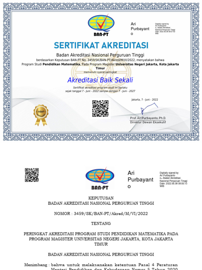Sertifikat Dan SK Akreditasi S2 PM 2022 2027 | PDF