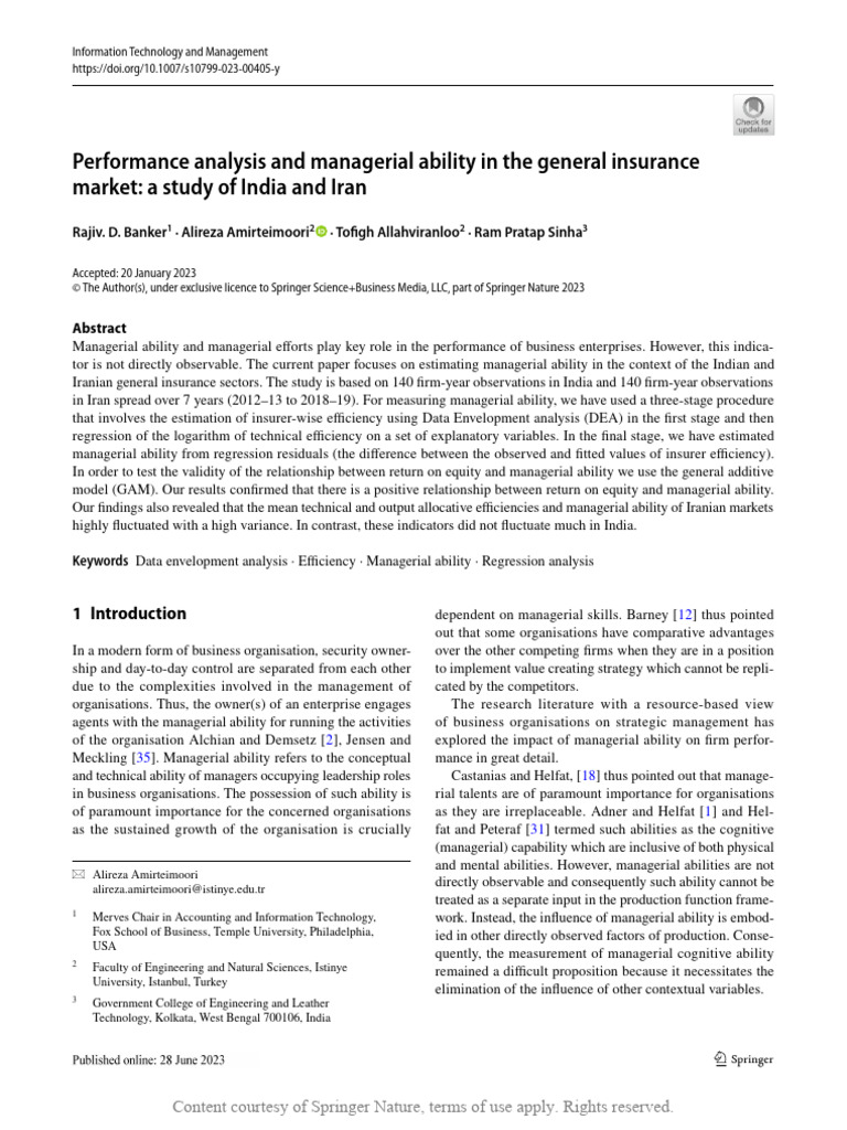 Performance Analysis and Managerial Ability in The | PDF | Ordinary ...