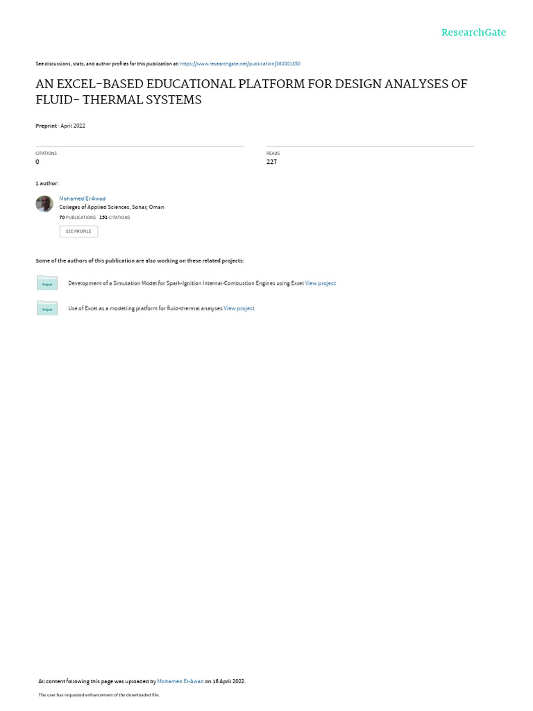 AN EXCEL-BASED EDUCATIONAL PLATFORM FOR DESIGN ANALYSES OF FLUID ... AN EXCEL-BASED EDUCATIONAL PLATFORM FOR DESIGN ANALYSES OF FLUID ...